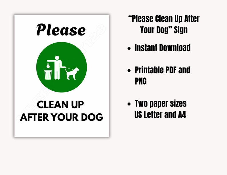 Dog Waste Printable Sign, Please Clean up After Your Dog: Instant ...