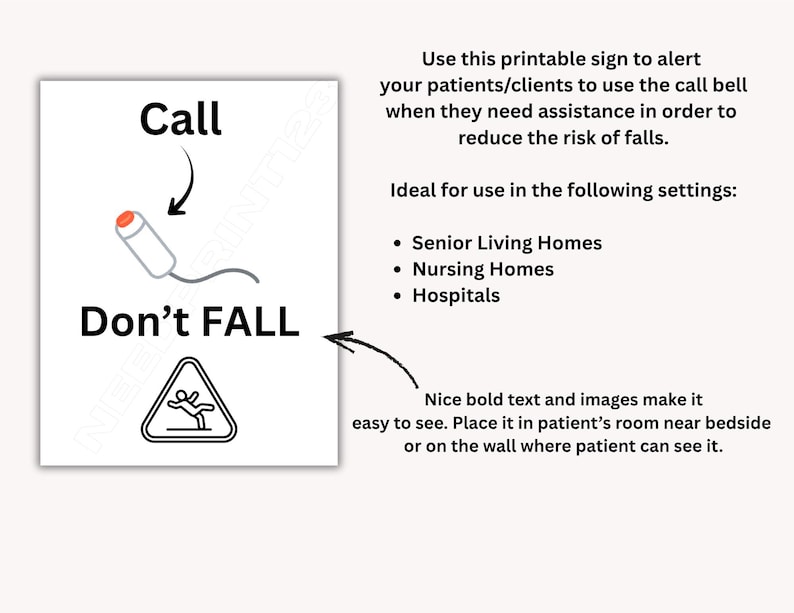 Call Don't Fall Sign, Fall Prevention: Printable (US Letter and A4) - Etsy