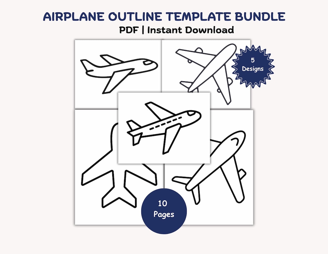 Airplane Outline Template Bundle Printable: Instant Download PDF, DIY ...