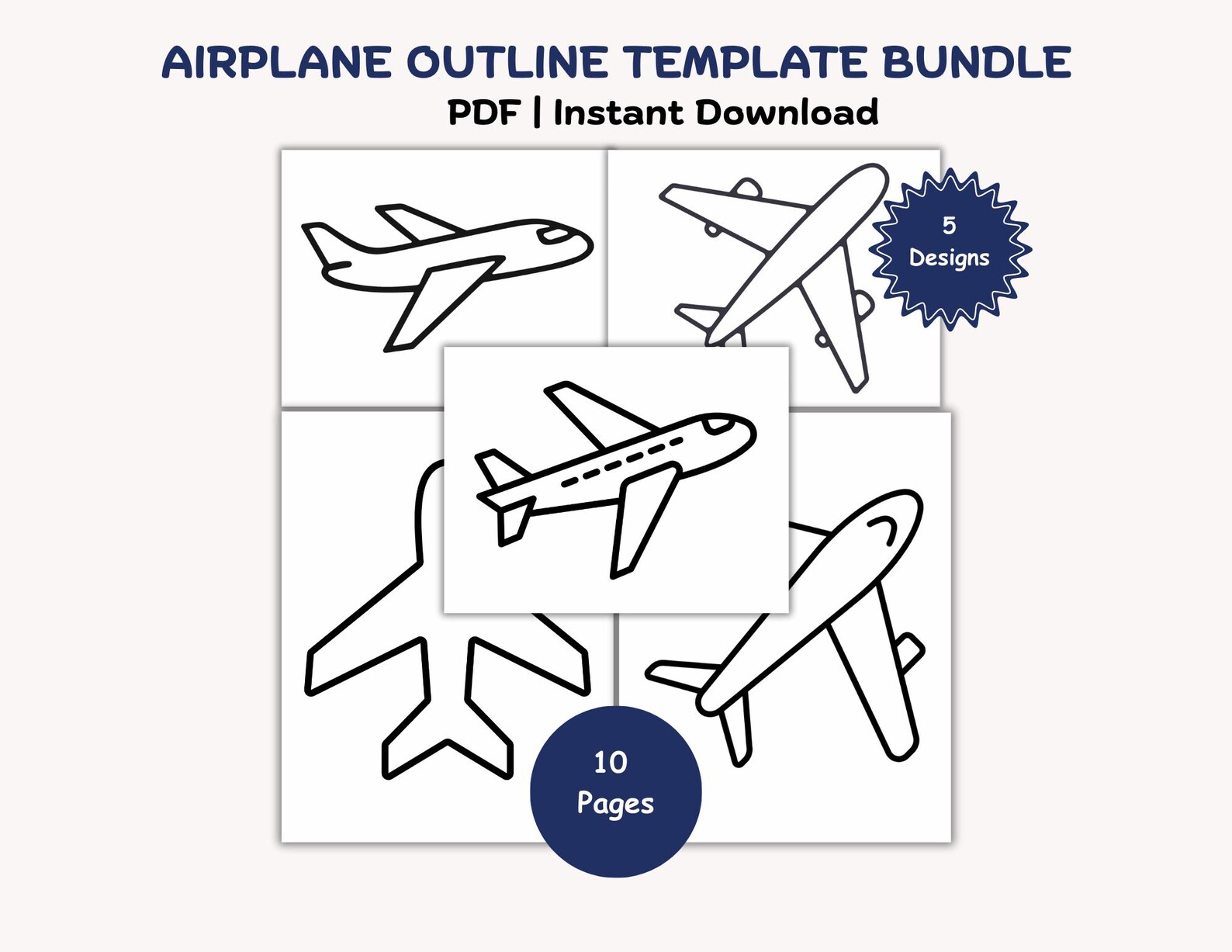 Airplane Outline Template Bundle Printable: Instant Download PDF, DIY ...