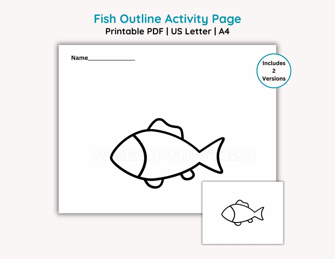 Fish Outline Activity Coloring Page, Fish Template: Printable PDF, US ...