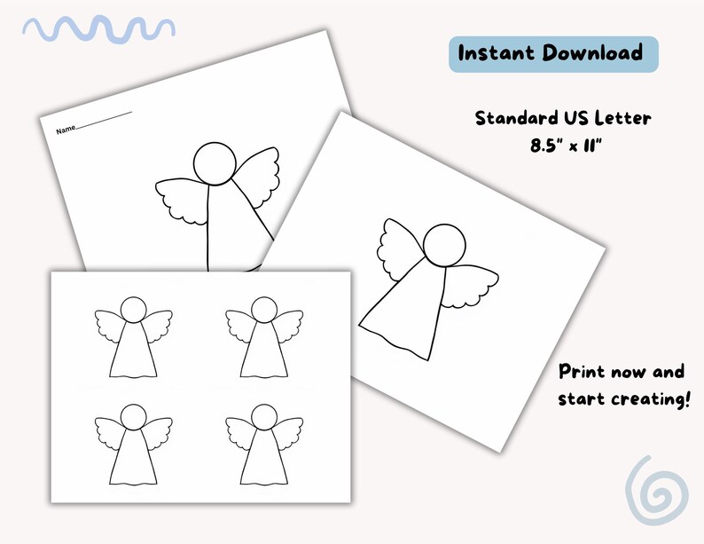 Angel Outline Activity Coloring Page, Angel Template: Printable PDF, US ...