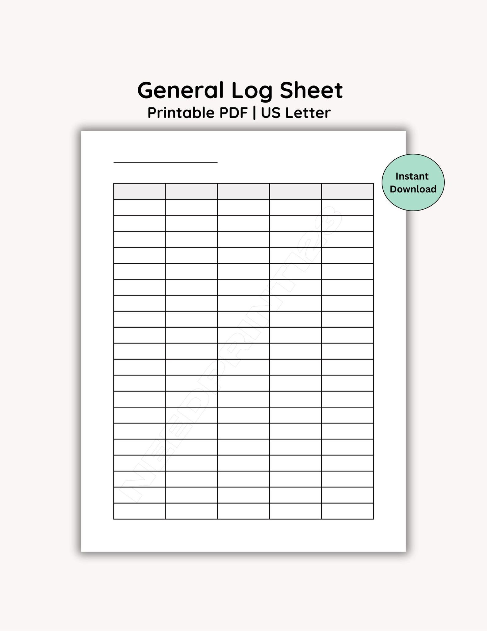 General Log Sheet Printable, Home, School, Office (US Letter PDF) - Etsy