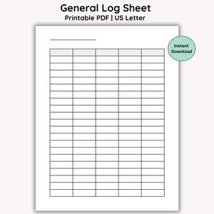 General Log Sheet Printable, Home, School, Office (US Letter PDF ...