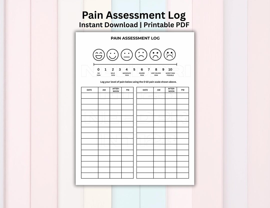 Pain Assessment Log Printable, Professional and Personal Use: PDF ...