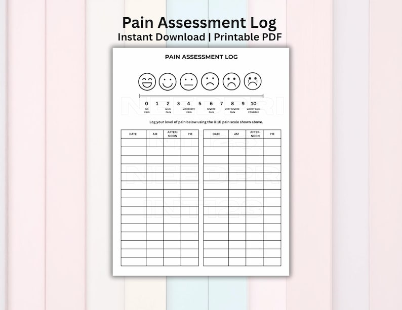Pain Assessment Log Printable, Professional and Personal Use: PDF ...