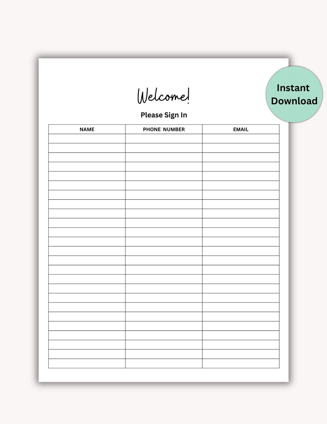 Welcome Sign-in Sheet: Minimalist Guest Registry (PDF Digital Download ...