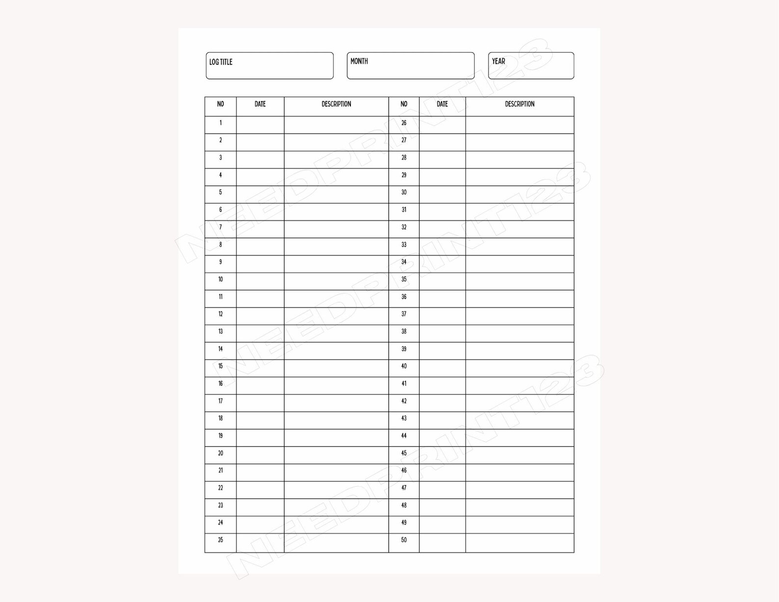 General Log Sheet: Printable PDF (US Letter, A4) - Etsy