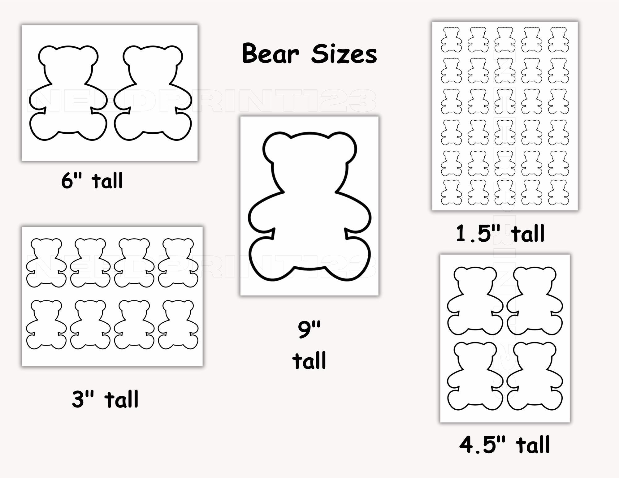 Teddy Bear Template, Bear Outline Bundle: Printable PDF, US Letter Size ...