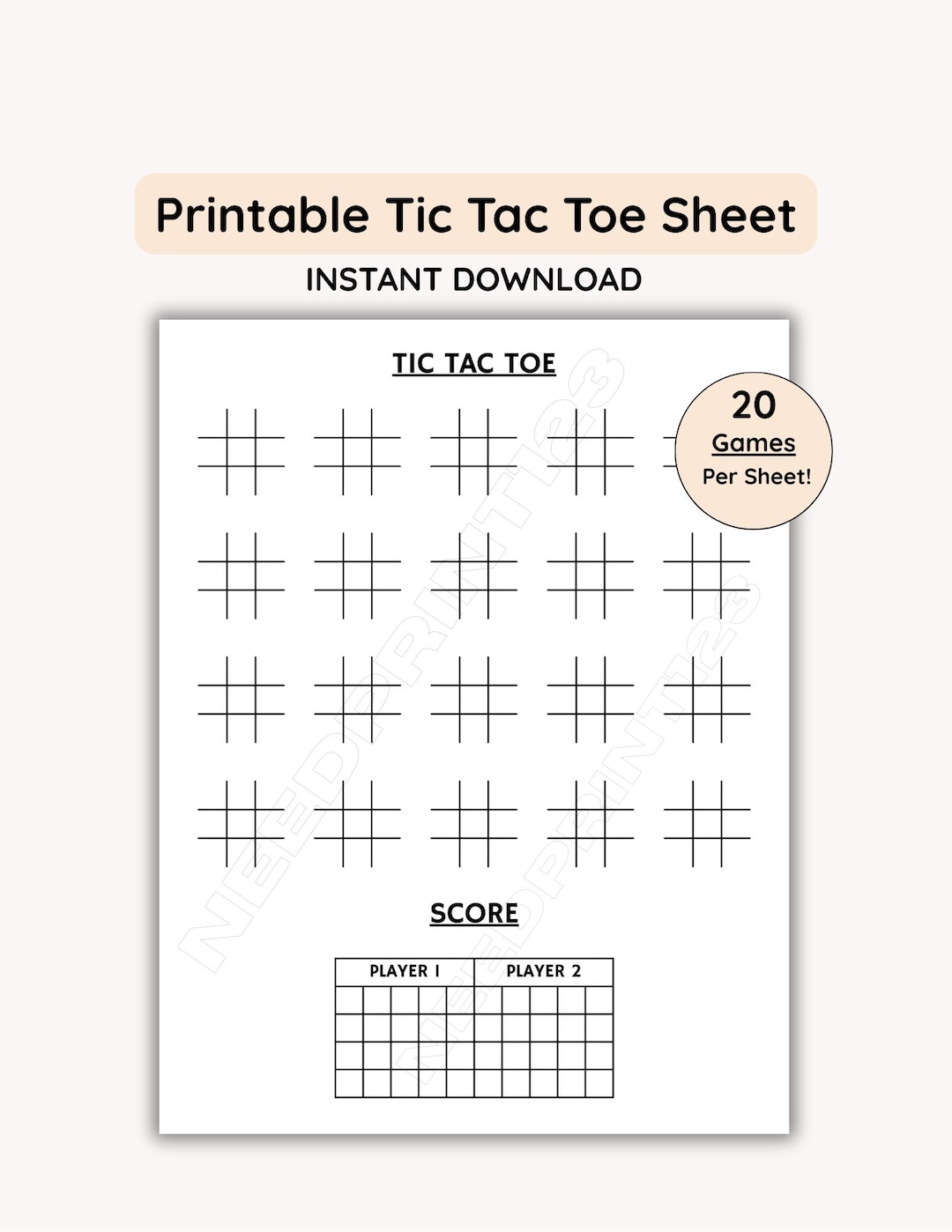 Printable Tic Tac Toe Game Sheets: Instant Download, (PDF, US Letter ...