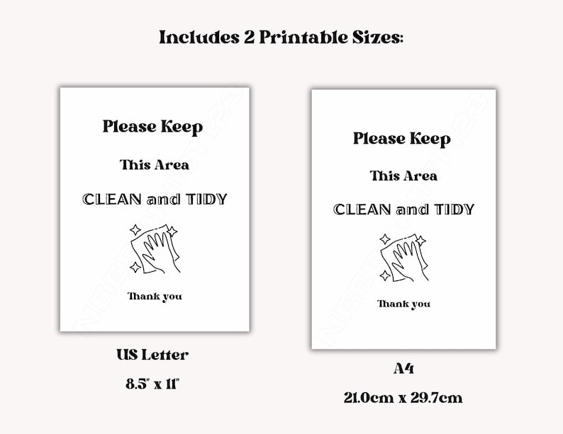 Please Keep Area Clean Sign: Printable PDF (US Letter, A4) - Etsy