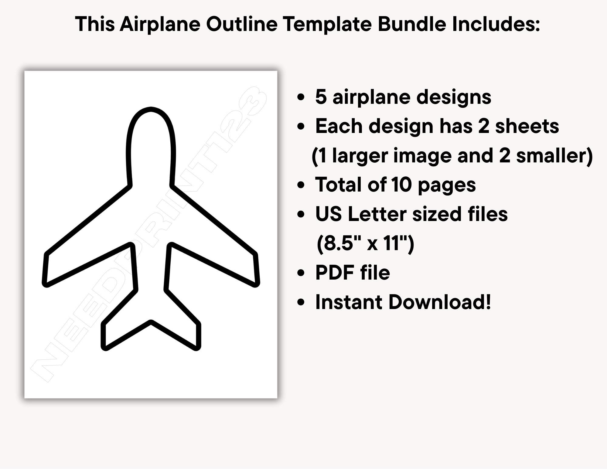 Airplane Outline Template Bundle Printable: Instant Download PDF, DIY ...