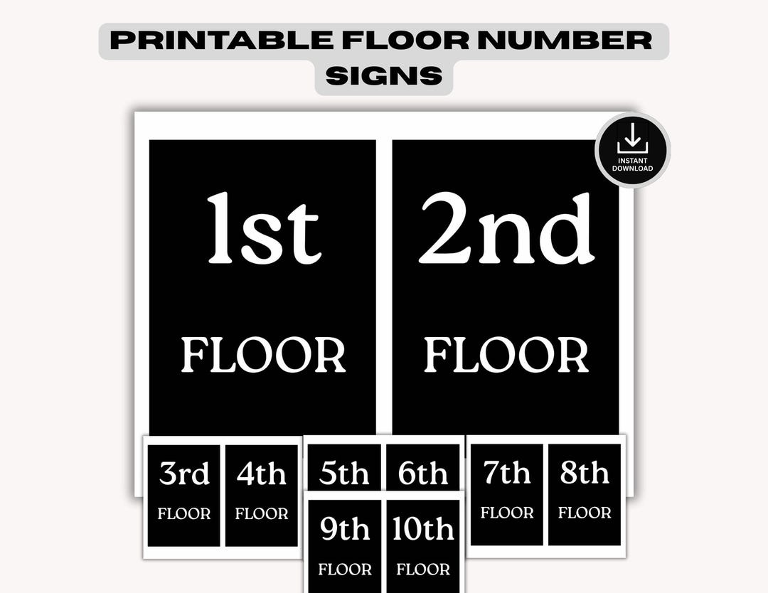 Floor Number Printable Signs, Level Numbering Signs: Instant Download ...