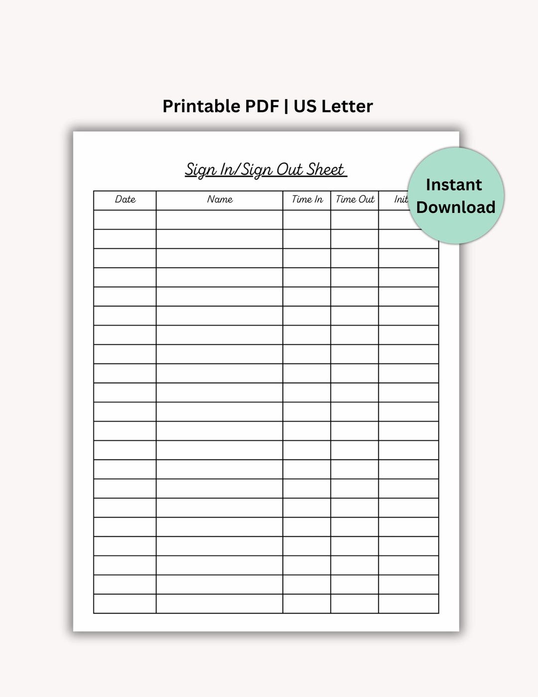 Sign-in Sign-out Sheet, Printable: (PDF Digital Download) - Etsy UK