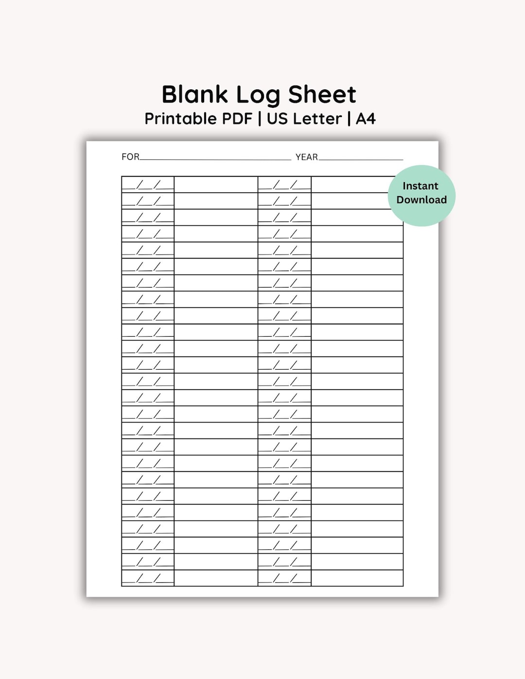 General Log Sheet, Blank Style Make It Your Own: Printable PDF (US ...