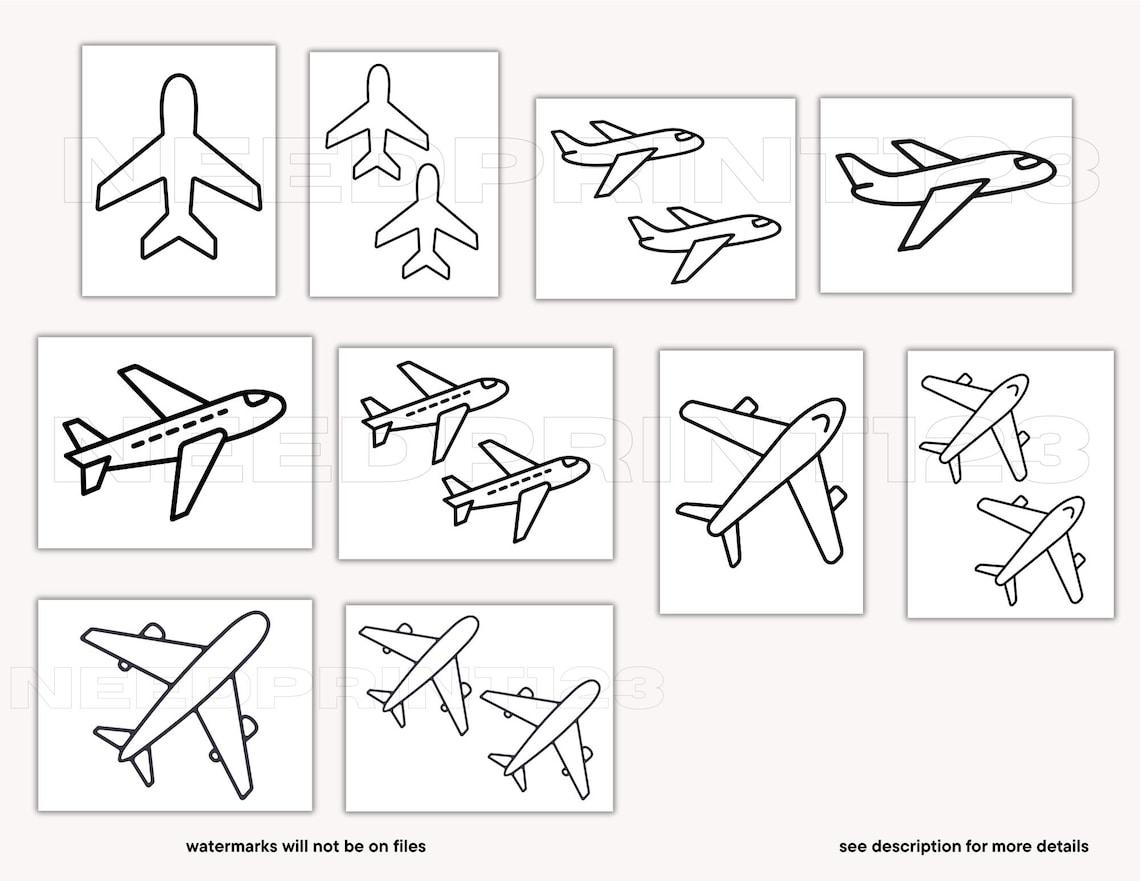 Airplane Outline Template Bundle Printable: Instant Download PDF, DIY ...