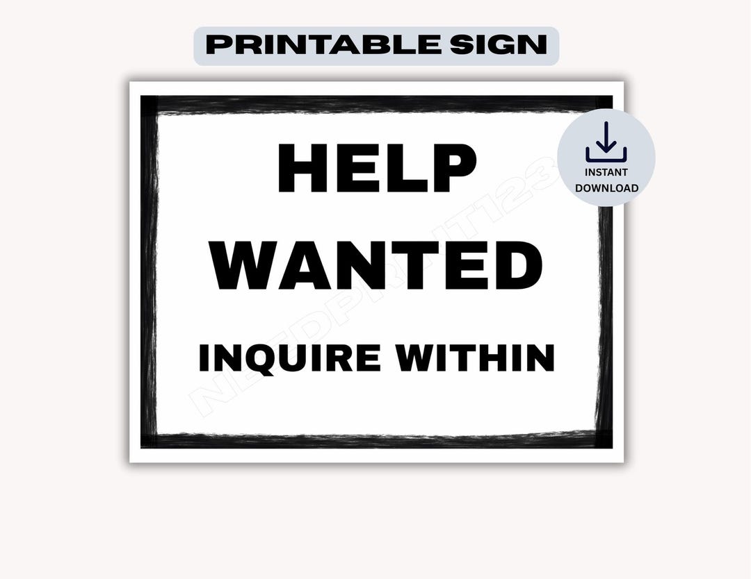 Help Wanted Printable Sign: Instant Download, US Letter, PDF, PNG - Etsy