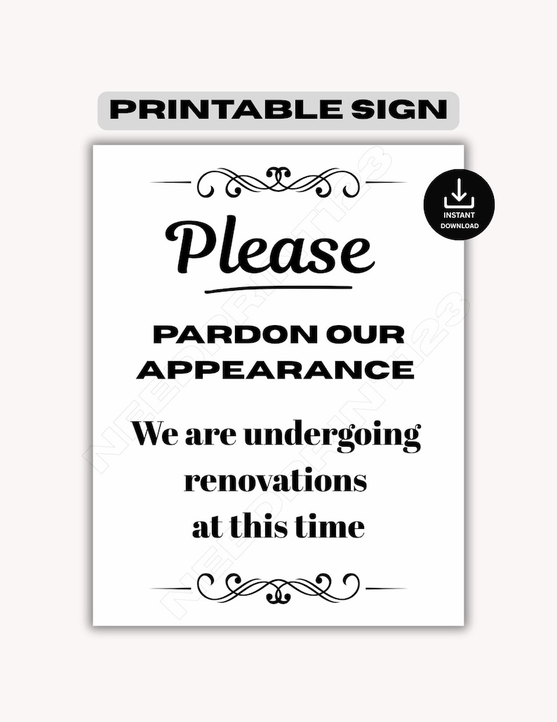 Pardon Our Appearance Printable Sign: Instant Download, A4 & US Letter ...