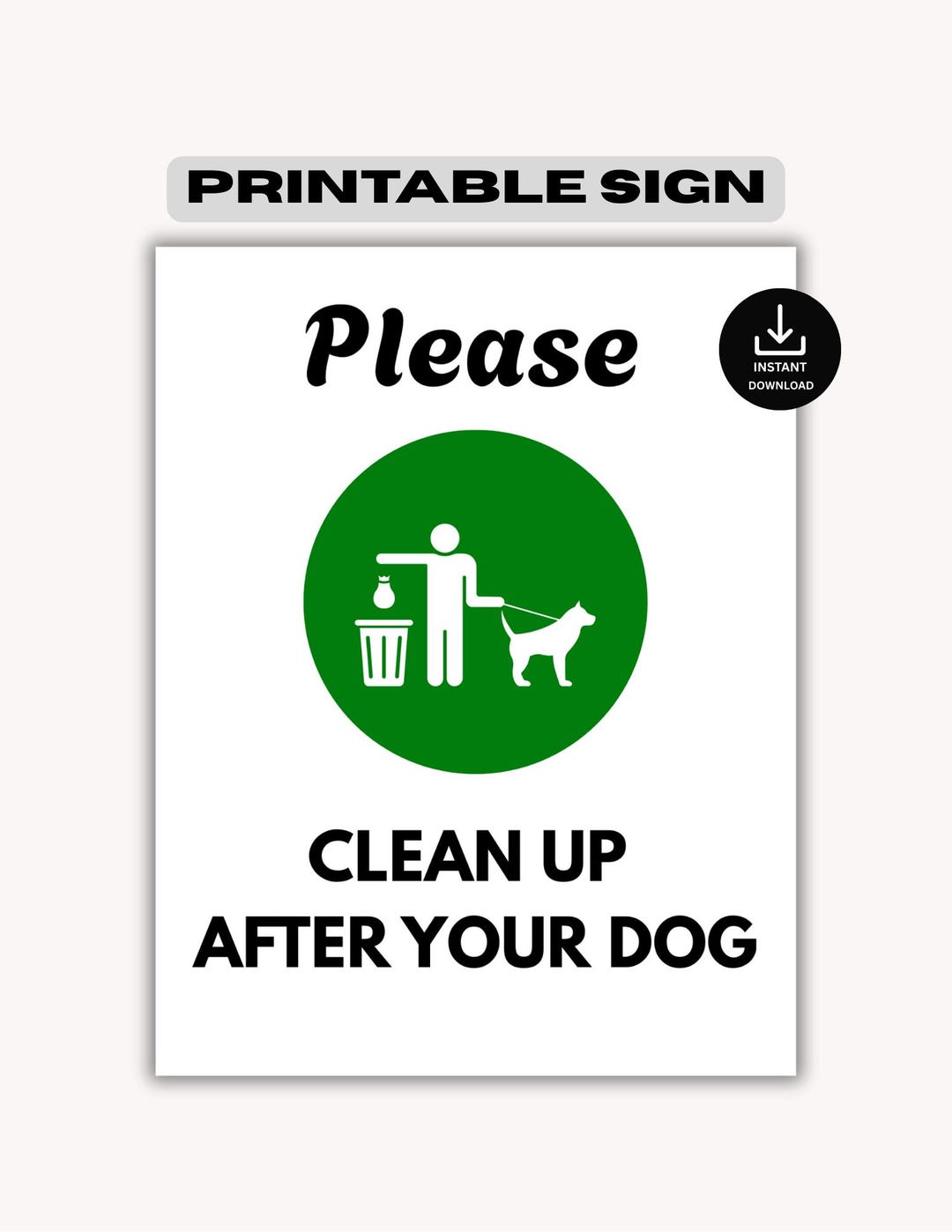 Dog Waste Printable Sign, Please Clean up After Your Dog: Instant ...