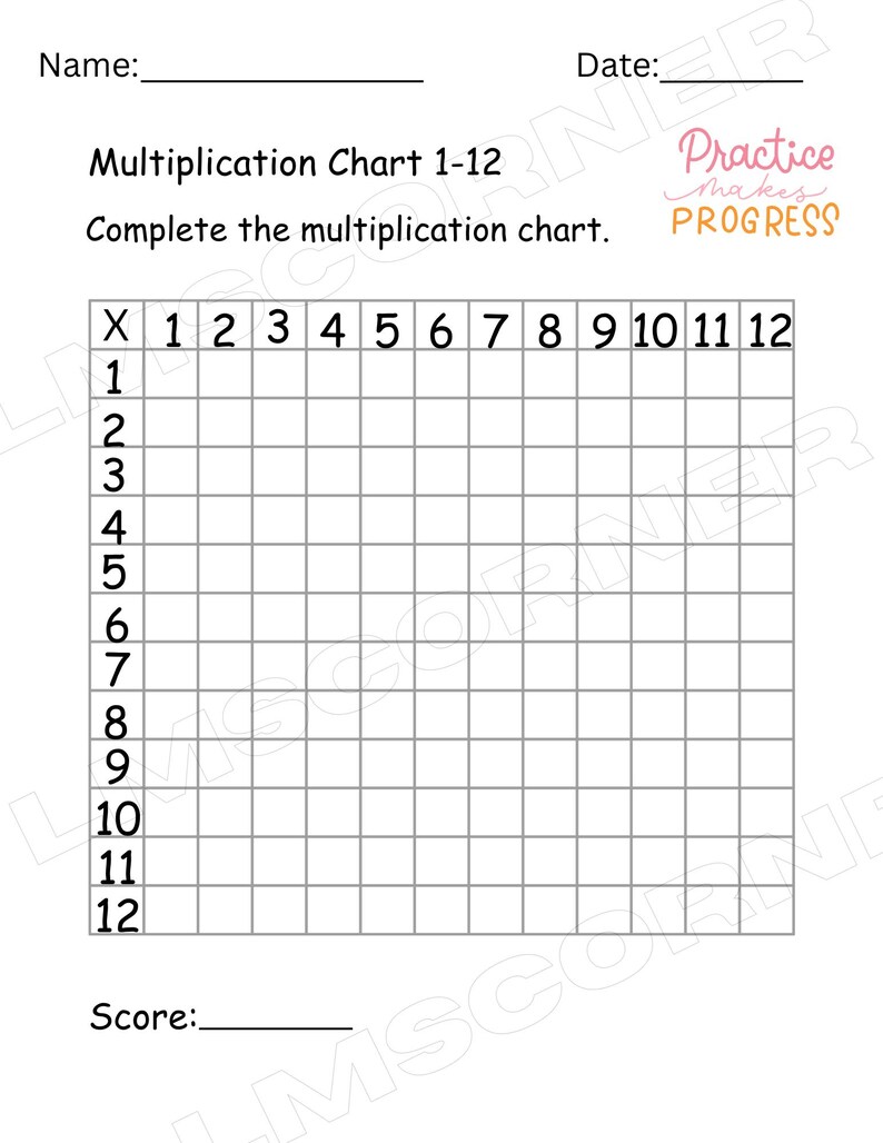 Multiplication Chart Worksheet, Multiplication Grid, Blank Practice ...