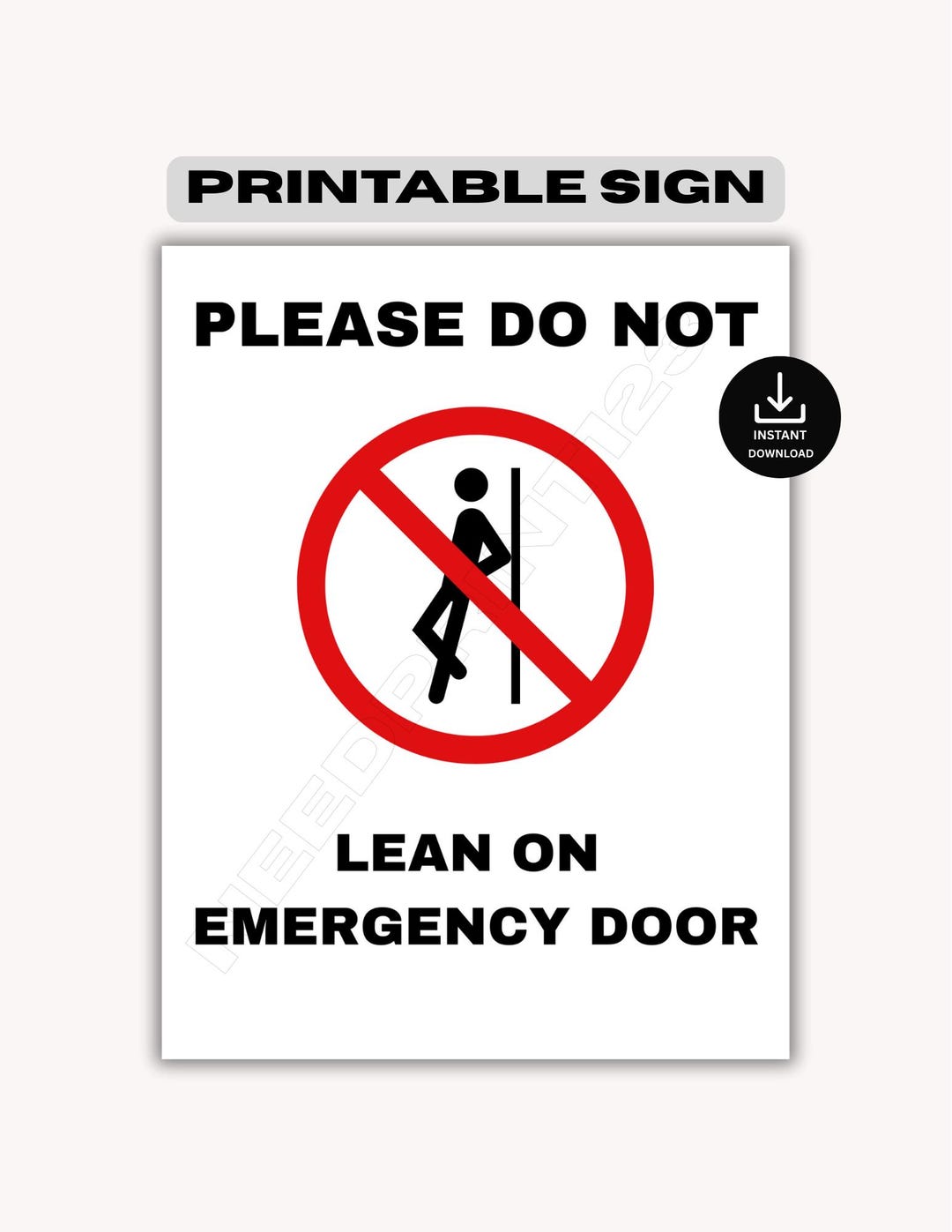 Please Do Not Lean on Emergency Door Printable Sign: Instant Download ...