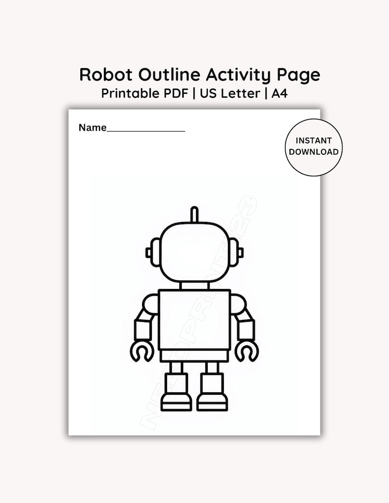 Robot Outline Activity Coloring Page: Instant Download, PDF Printable - Etsy