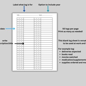 General Log Sheet, Blank Style Make It Your Own: Printable PDF (US ...