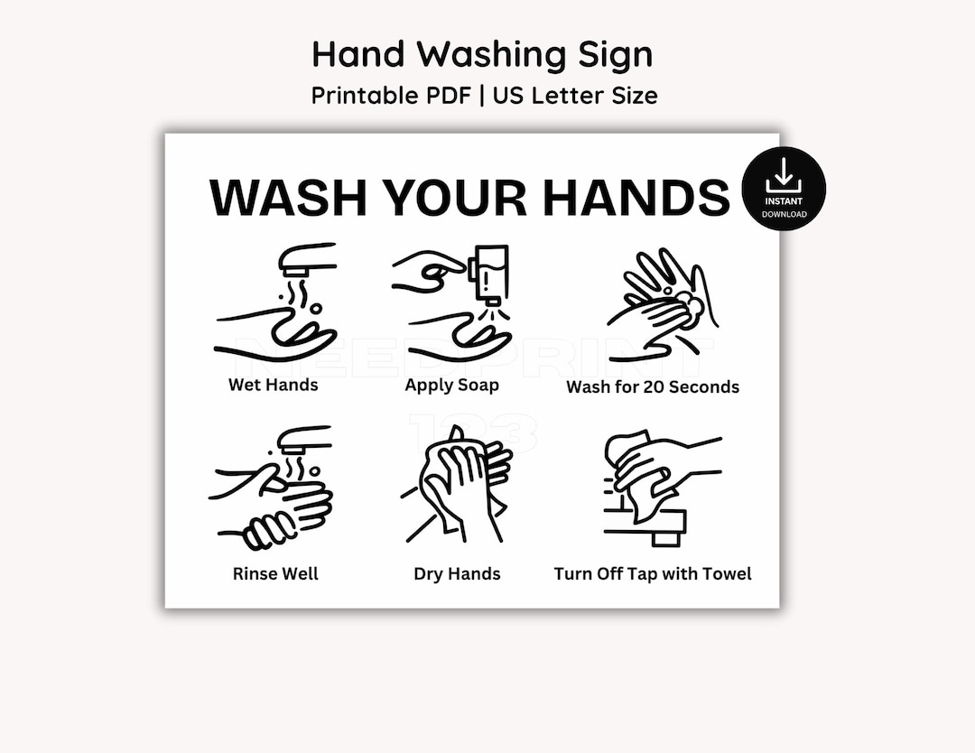 Hand Washing Sign, Printable Healthcare and Business Sign: (PDF, US ...