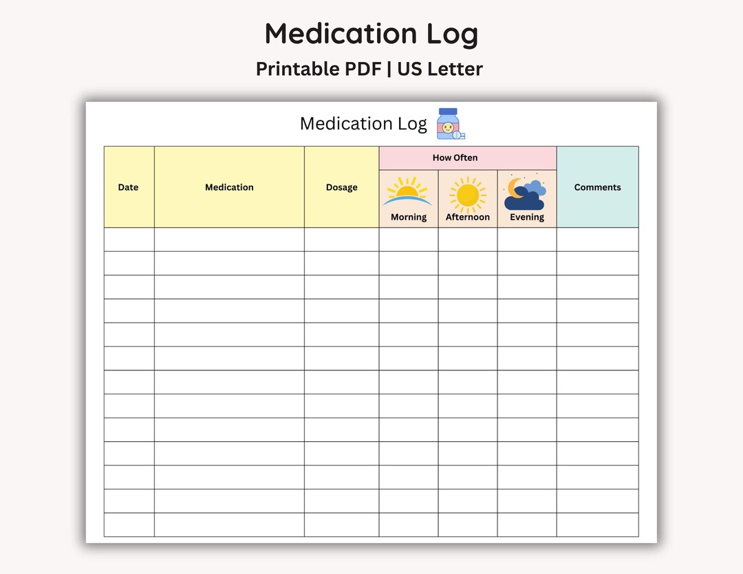 Printable Medication Log: AM PM Tracker (PDF, Instant Download) - Etsy