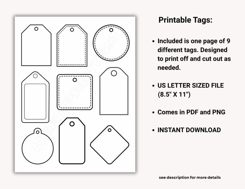 Printable Tags, Tag Template Sheet: Instant Download, US Letter, PDF ...