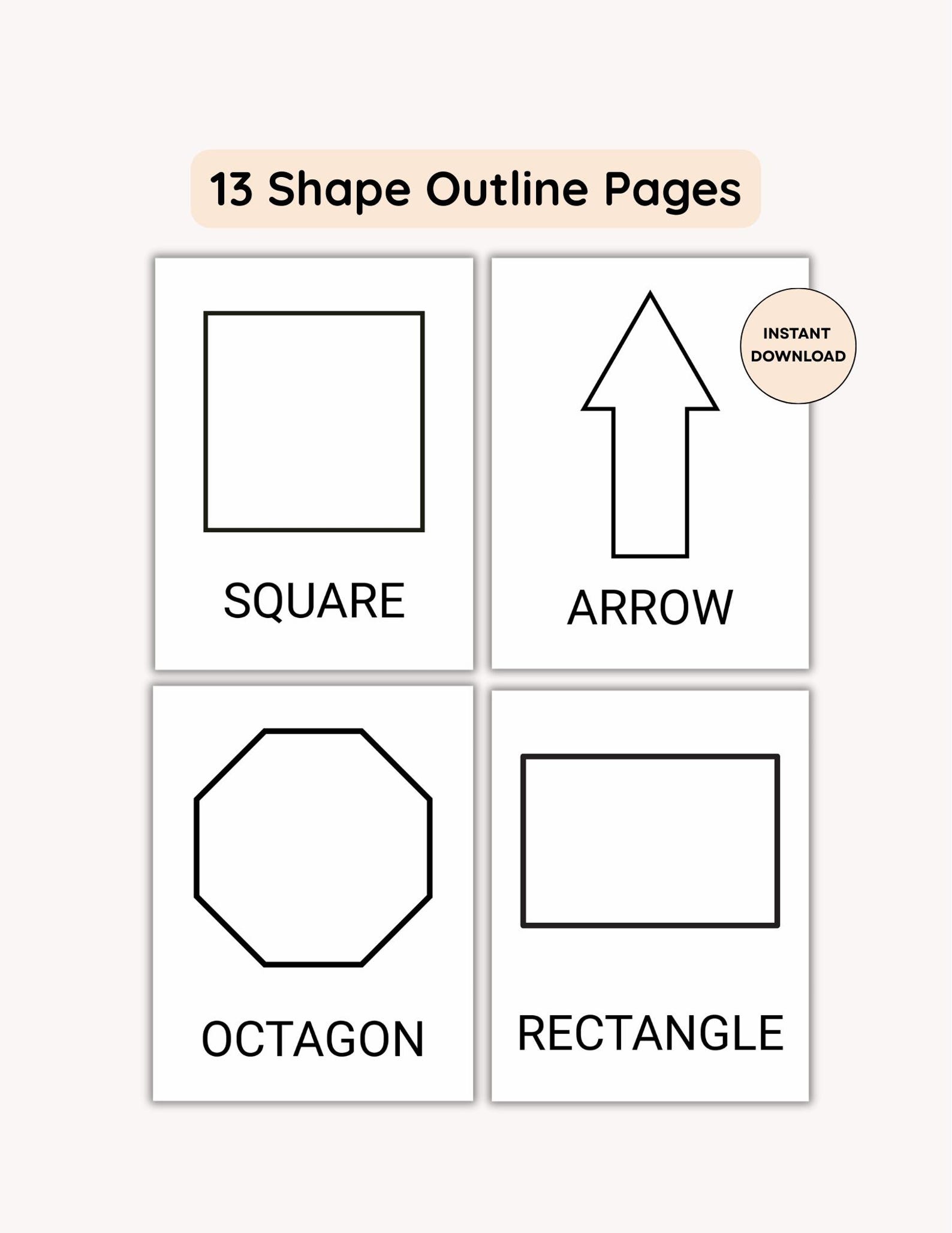 Shapes Outline Template Bundle, Coloring Pages: Instant Download PDF ...