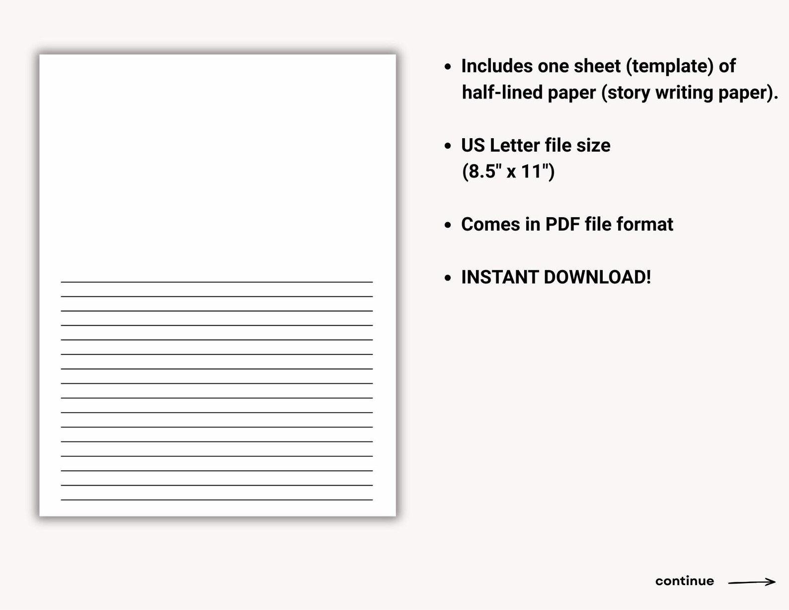 Half Lined Paper, Story Writing Paper Template: Instant Download ...