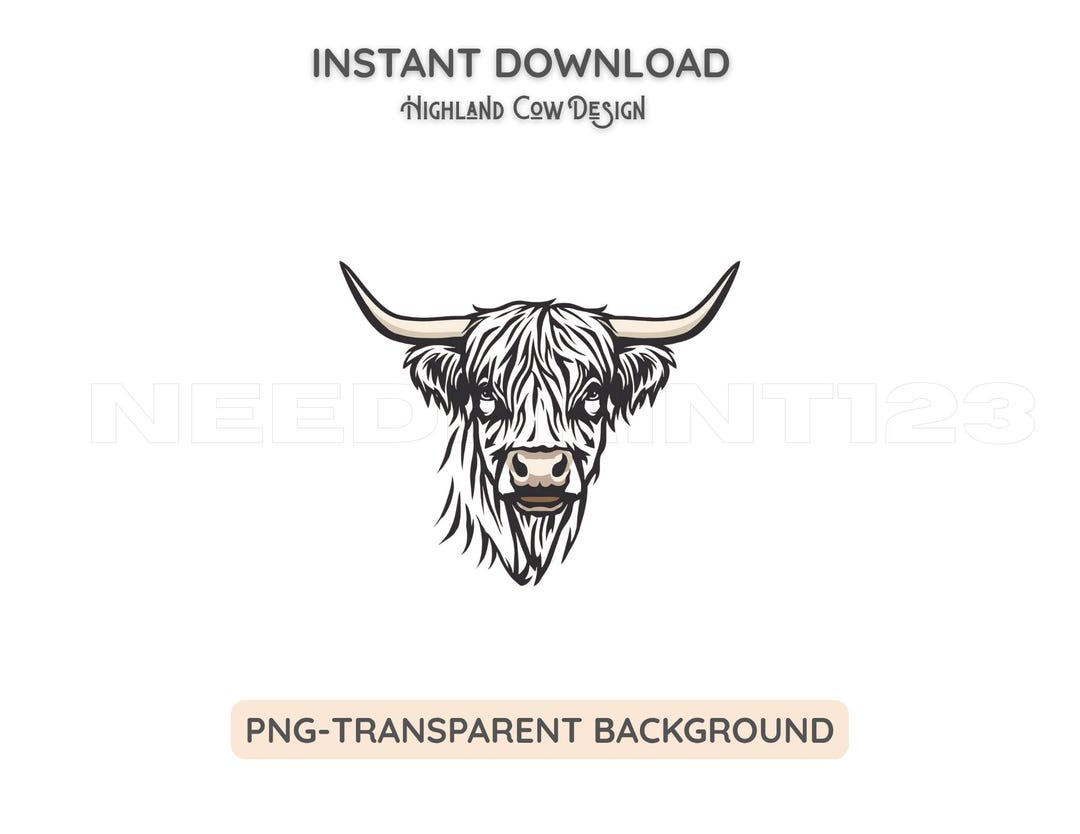 Masculine Highland Cow PNG Image - Transparent Background (digital ...