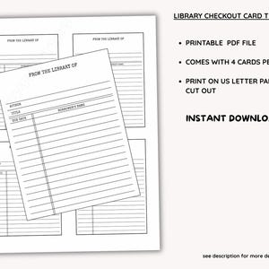 Library Checkout Cards Printable Template: Instant Download, US Letter ...