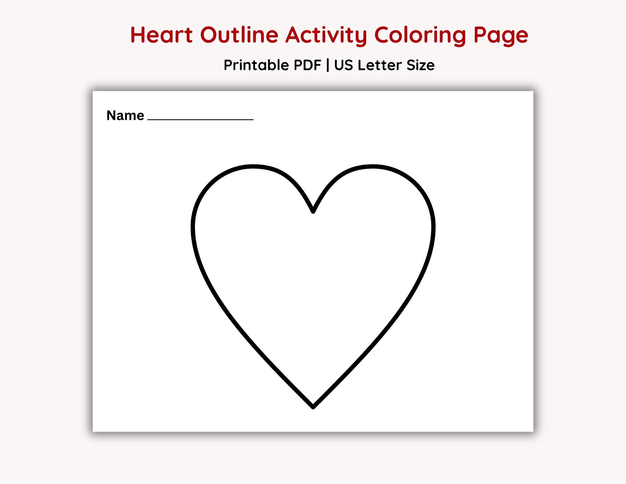 Heart Outline Coloring Page: Kid's Craft Activity (PDF, US Letter) - Etsy