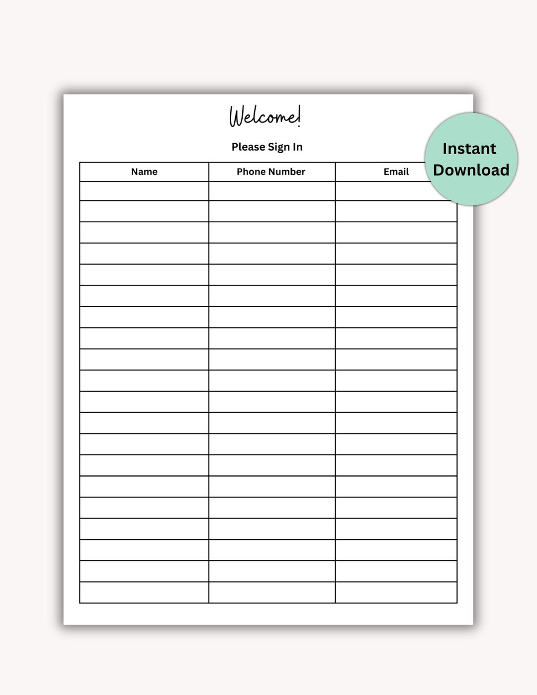 Sign-in Sheet, Welcome Sign-in Sheet, Open House Sign-in, Guest ...