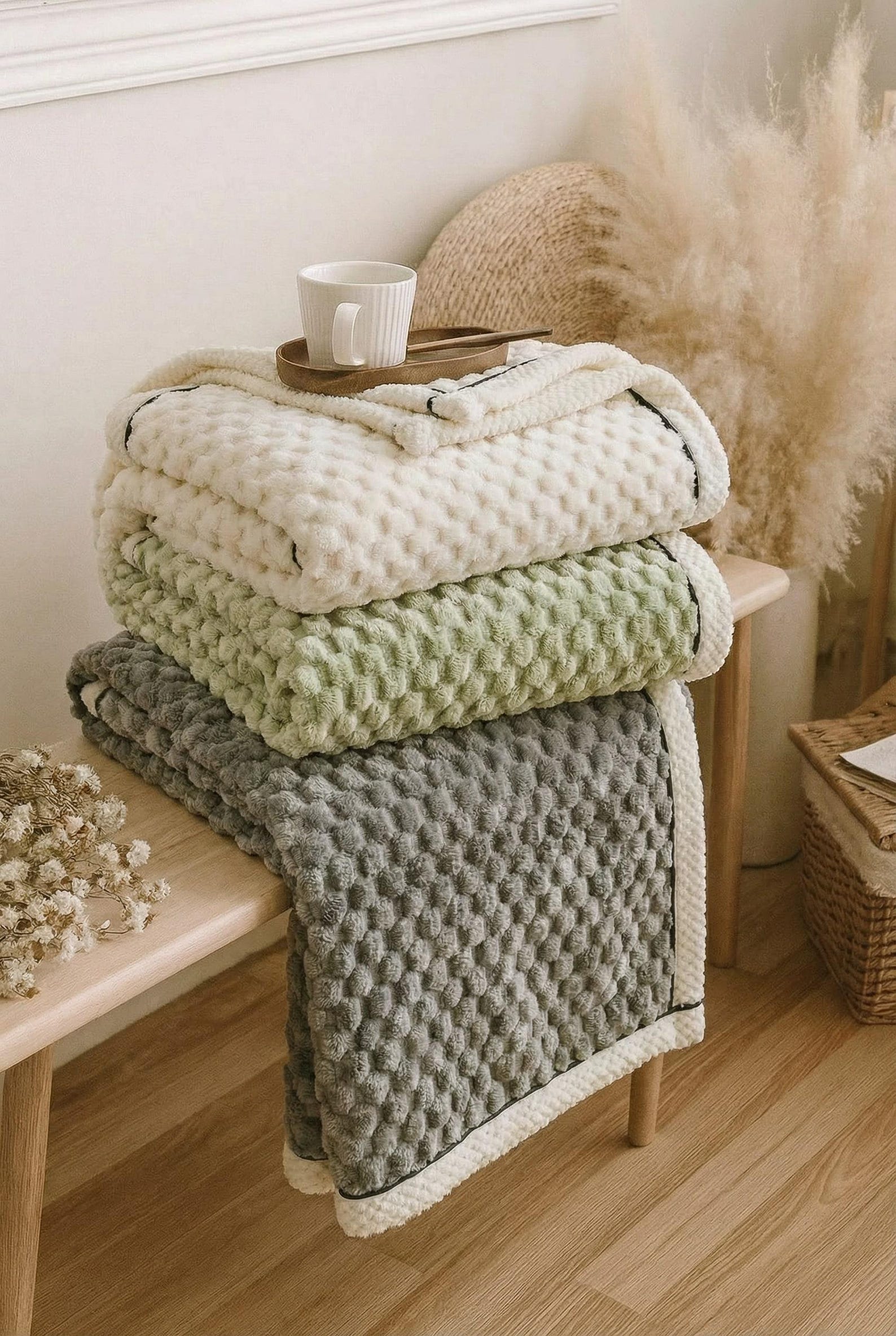 Ultra Soft Double-sided Flannel Plush Winter Blanket, Handmade Thick ...