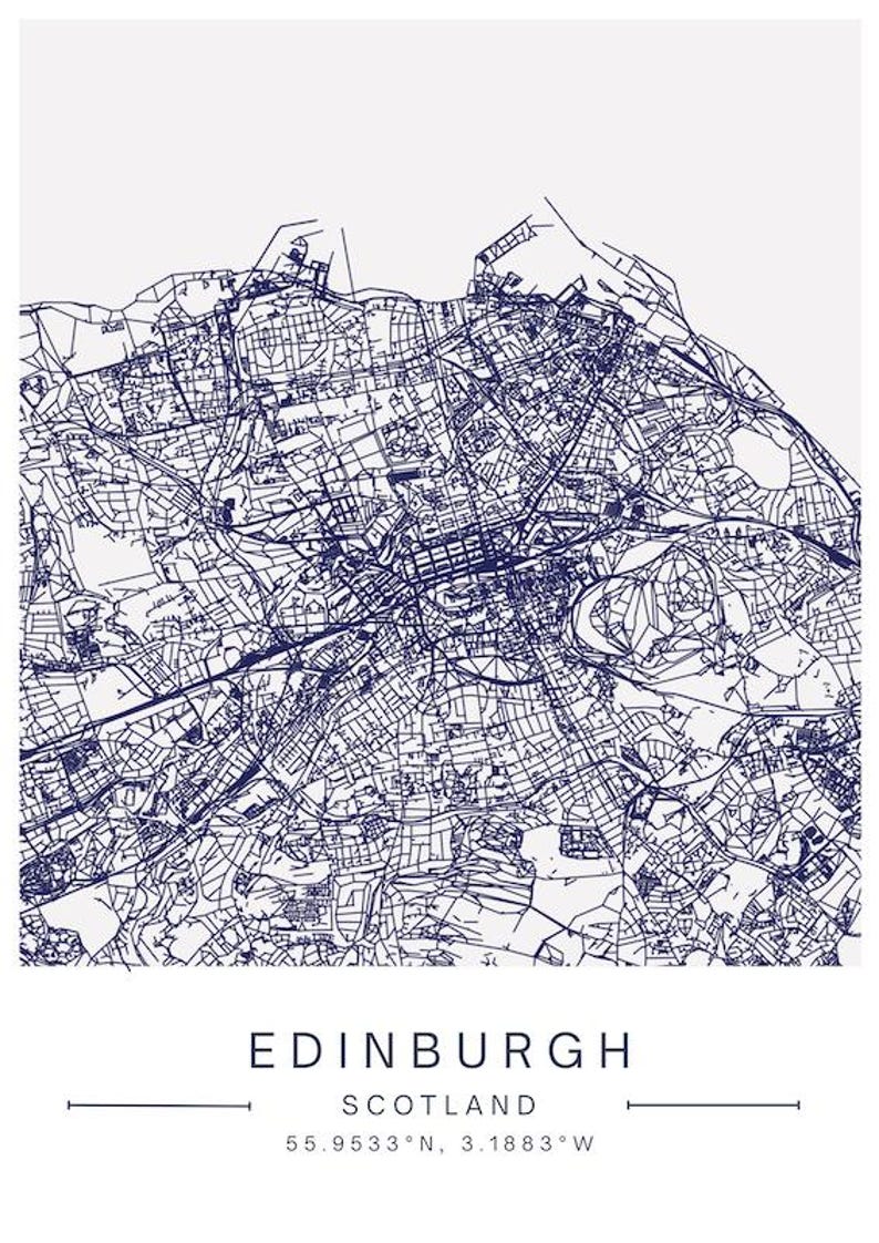 Edinburgh City Map Print – Minimalist Wall Art, UK Street Map Poster - Etsy