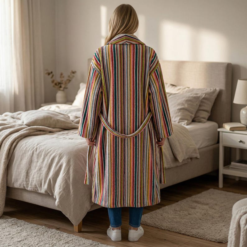 Thick Striped Cotton Bathrobe- Soft Cozy Turkish Cotton Robe, Unisex ...