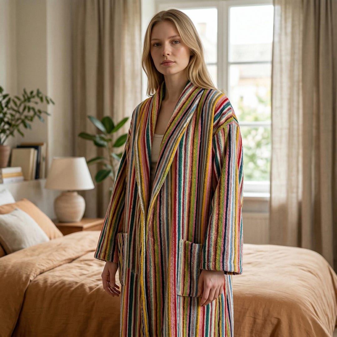 Thick Striped Cotton Bathrobe- Soft Cozy Turkish Cotton Robe, Unisex ...
