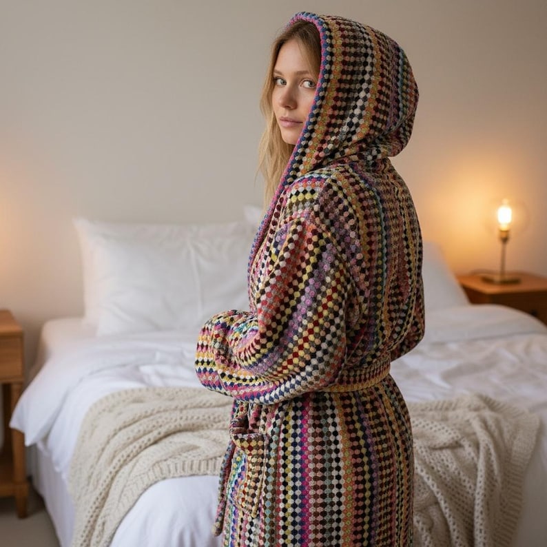 Cotton Bubble Bathrobe With Hood, Cozy Turkish Cotton Robe, Unisex ...