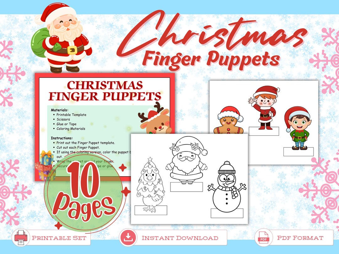 Printable Christmas Finger Puppets | Holiday Kids Craft (PDF) - Etsy