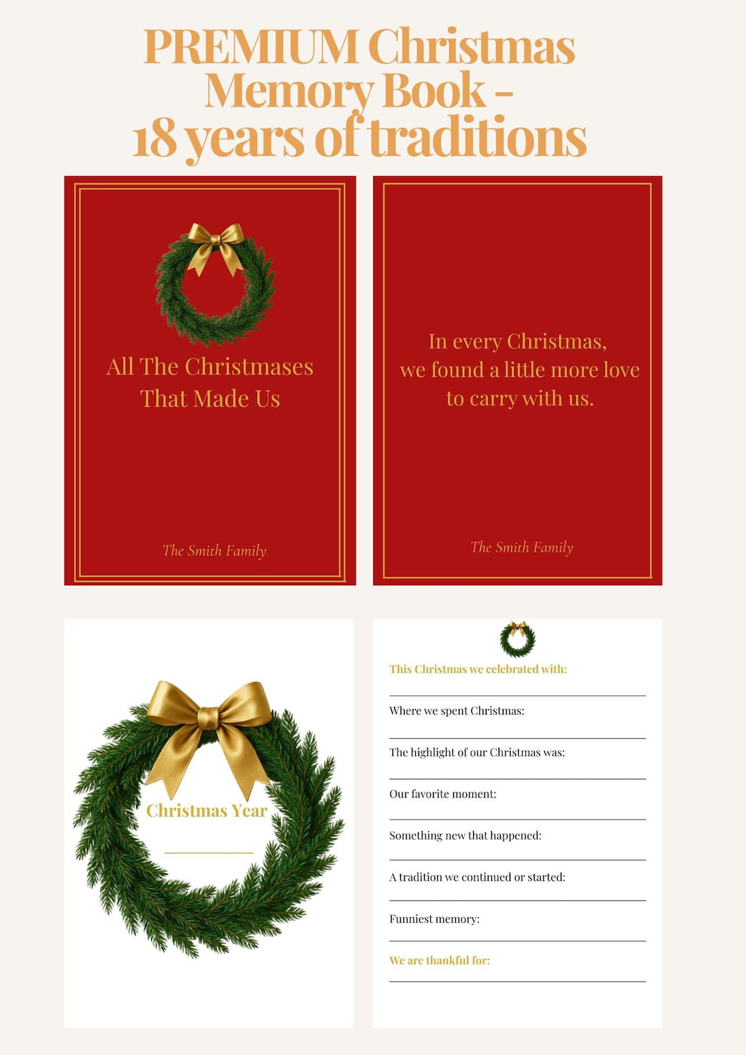 Christmas Memory Book | 18-year Family Christmas Journal | Printable ...