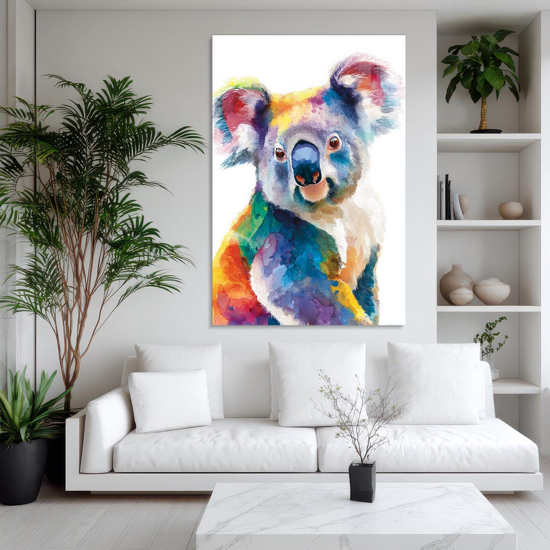 Koala Wall Art, Tempered Glass Wall Decor, Colorful Watercolor Style ...