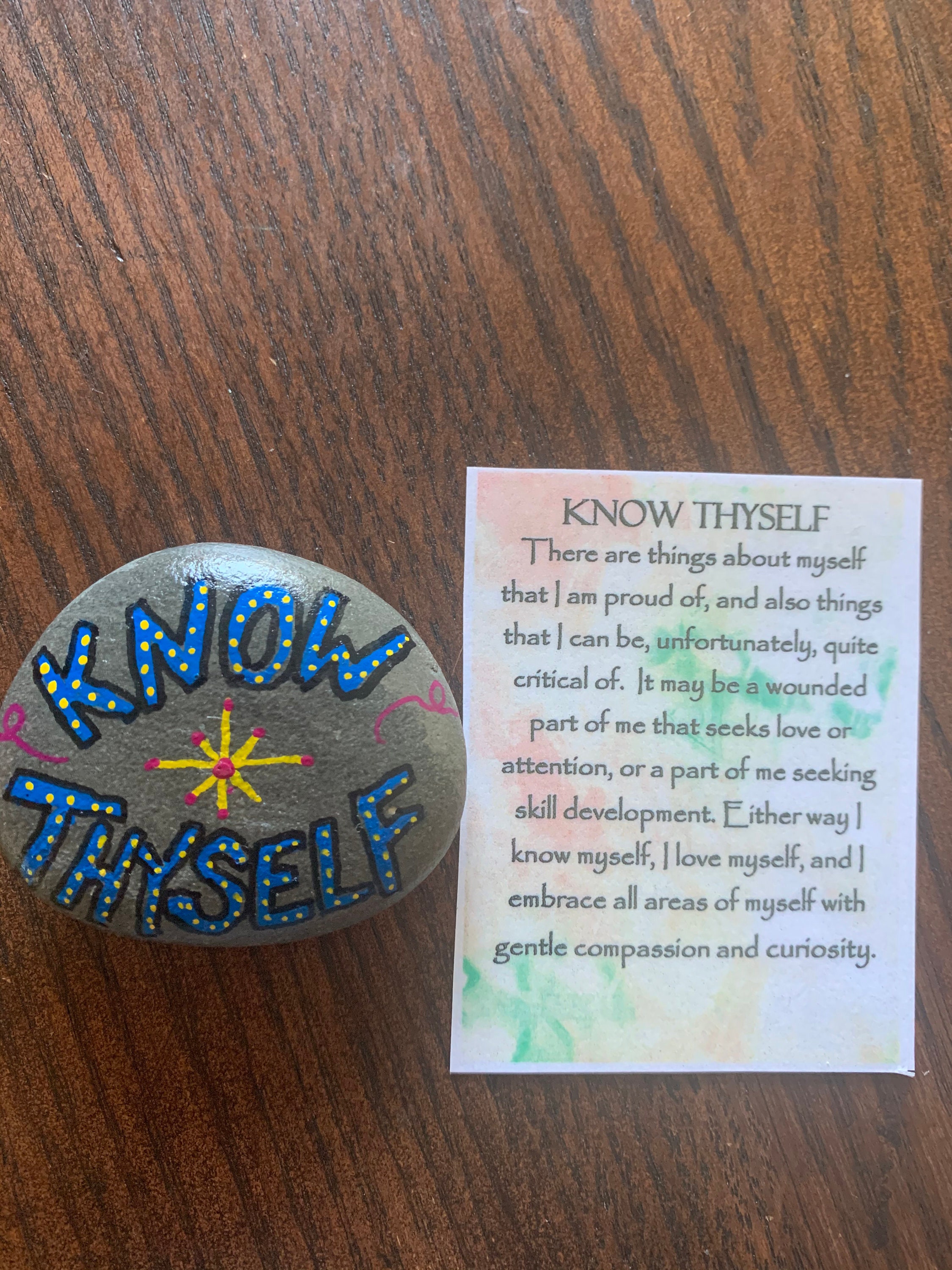Know Thyself Painted Stone, Painted Affirmation Stone, Meditation Gift ...
