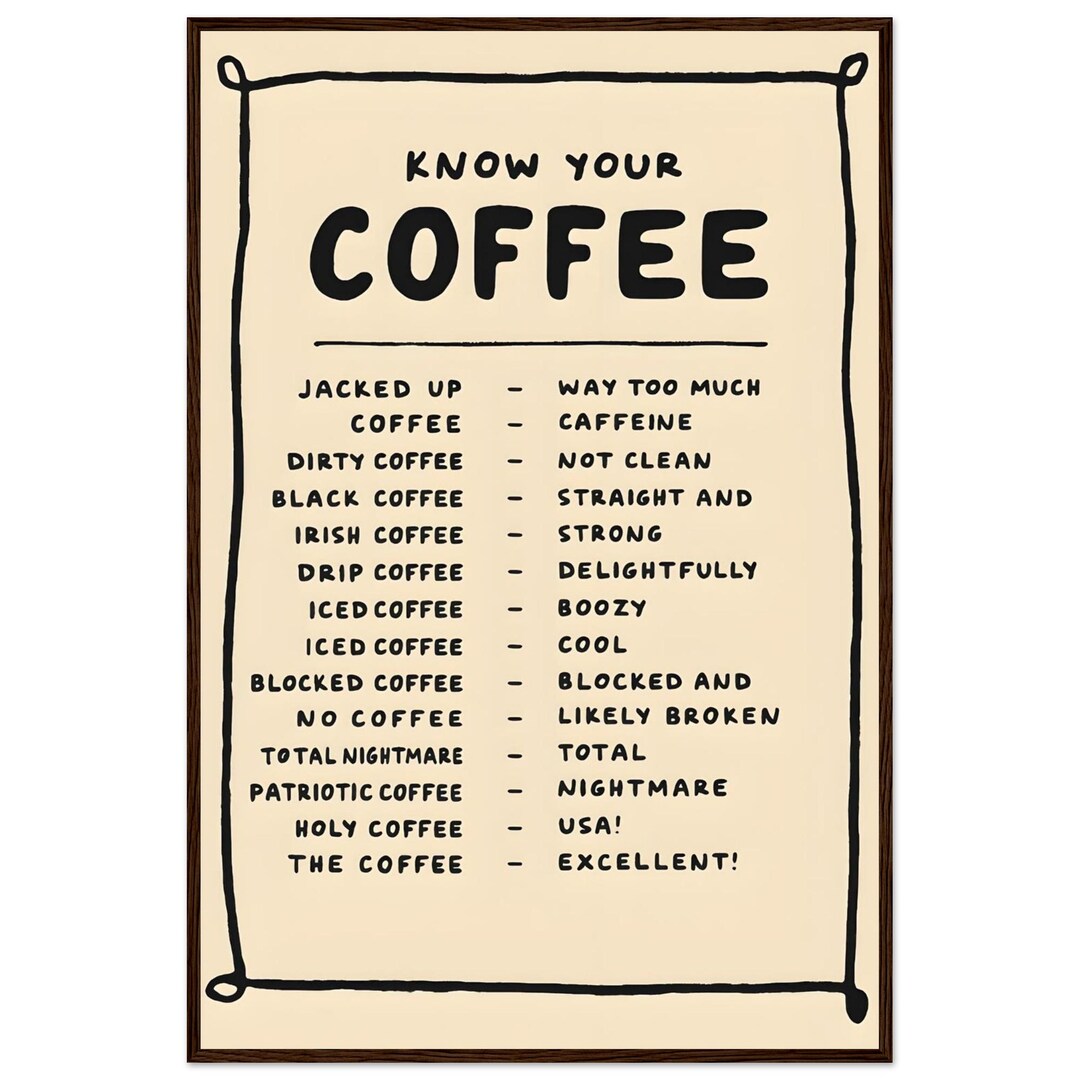 Funny Coffee Guide Poster, Minimalist Kitchen Cafe Wall Art - Etsy