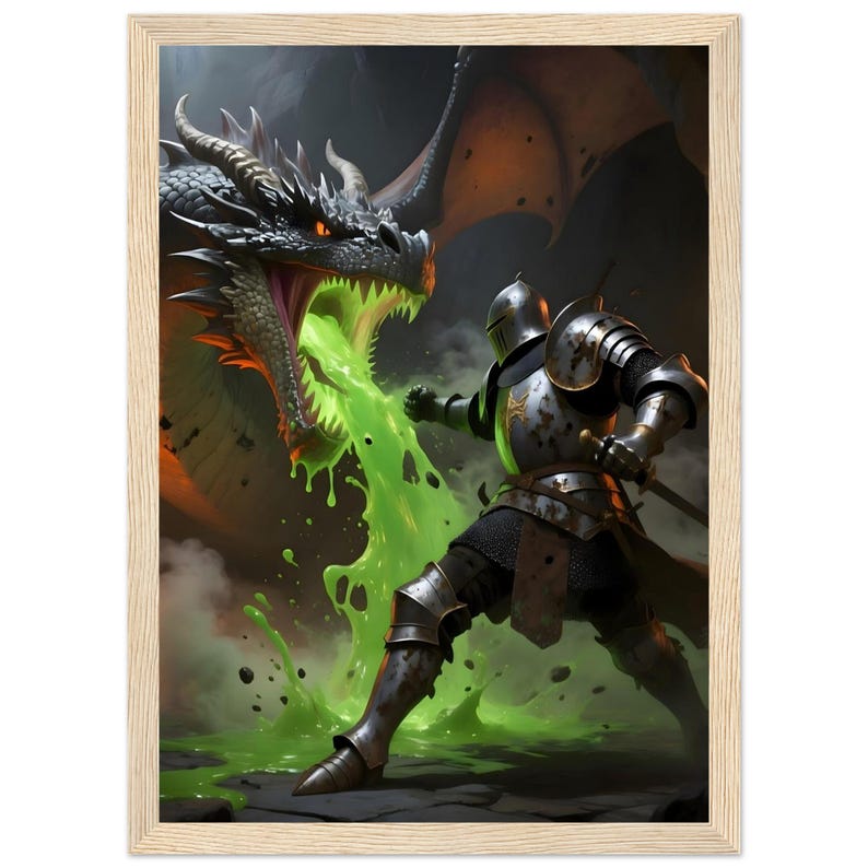 Knight Vs Dragon Framed Poster | Epic Medieval Fantasy Wall Art - Etsy