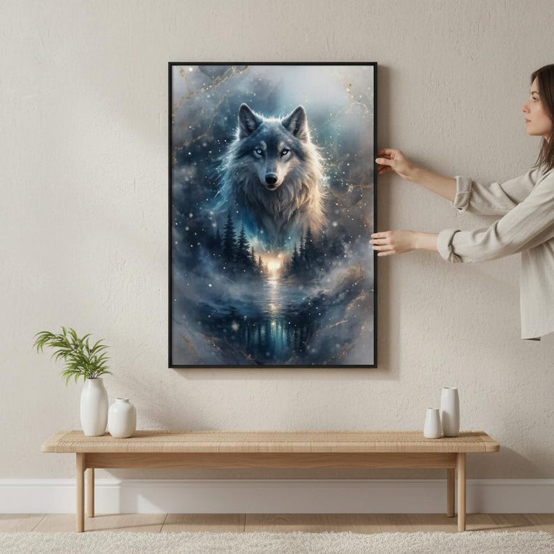 Mystical Wolf Poster, Fantasy Forest Scene, Nordic Decor - Etsy