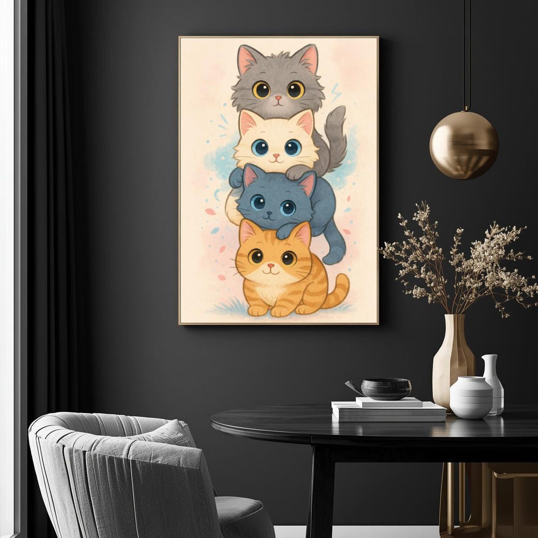 Cute Kittens Wall Art Print, Stacked Cats Illustration, Nursery Animal ...