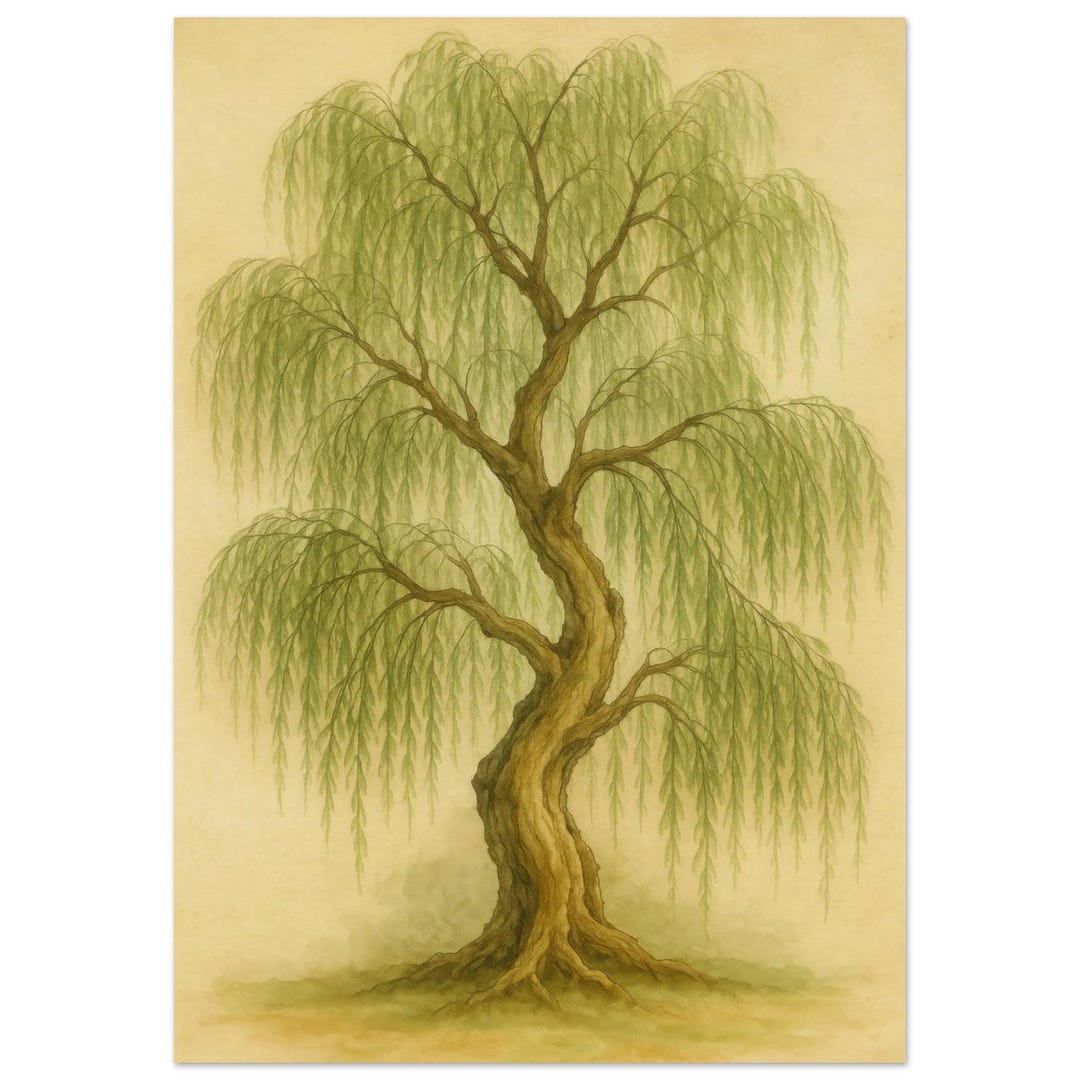 Weeping Willow Tree Wall Art Print – Serene Watercolor Tree Painting ...